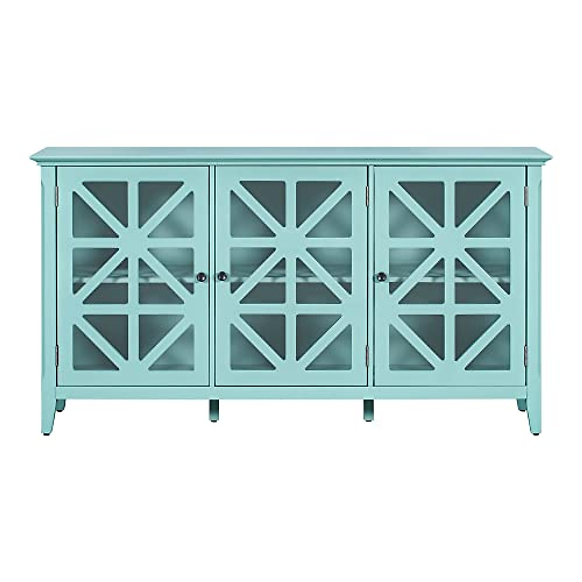 NCKMYB Large Accent Cabinet Sideboard with 3 Transparent Doors, 62'' Buffet Table Storage Cabinet, Coffee Bar Cabinet Cupboard for Kitchen, Living Room, Entryway (Turquoise)