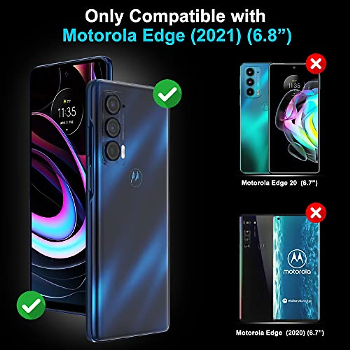 TQLGY 3 Pack Screen Protector for Motorola Moto Edge 2021 / Moto Edge 5G UW with 3 Pack Camera Lens Protector, Tempered Glass Film, 9H Hardness - HD - Bubble Free - Anti-Scratch - Easy Installation