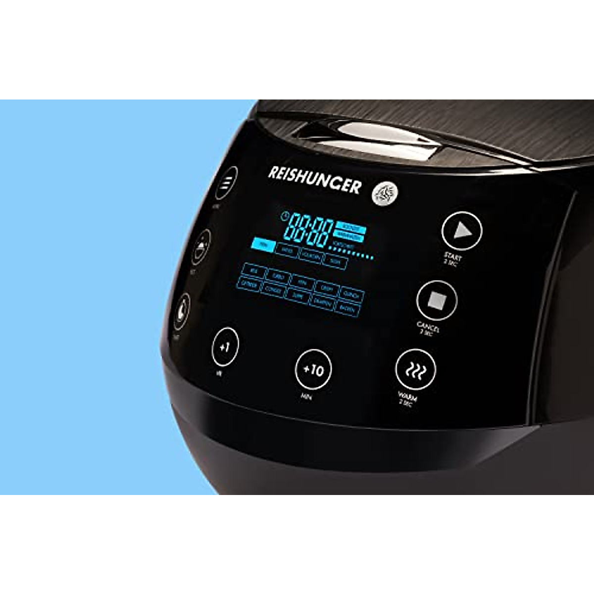 Reishunger Digital Rice Cooker and Steamer, Black, Timer - 8 Cups - Premium Inner Pot, Multi Cooker with 12 Programs & 7-Phase Technology for Brown Rice, Soups, Grains, Oatmeal & more - 1-8 People