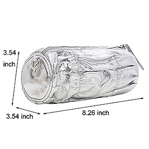 Evening Clutch Bag Shine Bright Metallic PU Crossbody Pleated Bag for Bridal Wedding Birthday Prom Party (Silver)