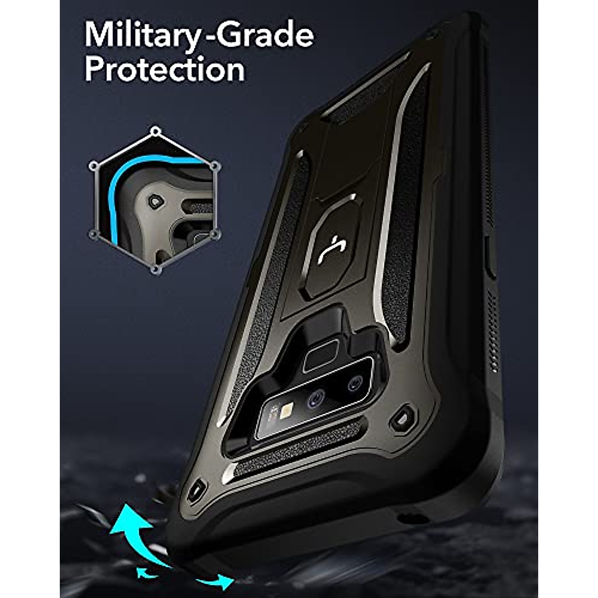 YOUMAKER Kickstand Case for Galaxy Note 9, Full Body with Built-in Screen Protector Heavy Duty Protection Shockproof Rugged Cover for Samsung Galaxy Note 9 6.4 Inch - Gun Metal/Black