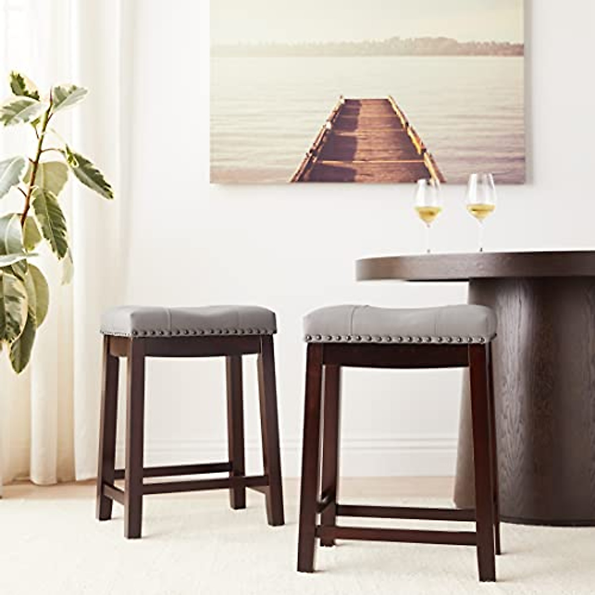 Angel Line Cambridge Bar Stools, 24" Set of 2, Espresso with Gray Cushion