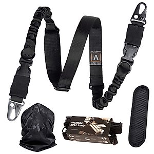 Flexible Two Point Rifle Sling — Extra Long, Adjustable, Shoulder Padded and Versatile — Made of High Density Nylon Metal Hook — Incl. Bandana and 2 Skill Improvement eBooks
