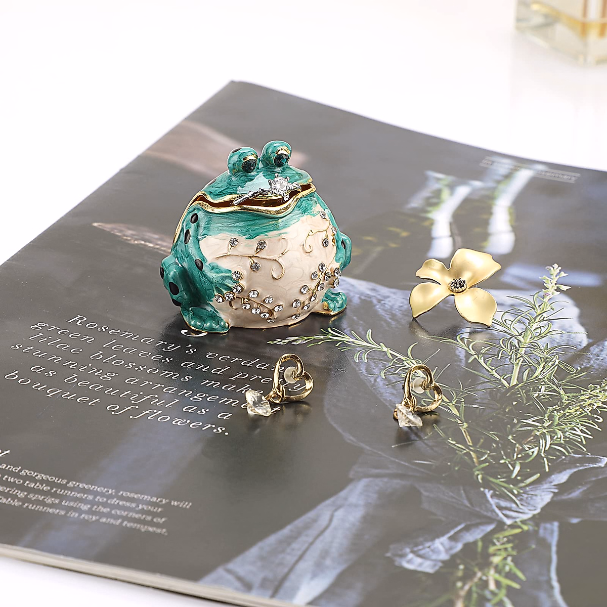 ELLDOO Mini Frog Trinket Box, Metal Enameled Decorative Box Ring Earrings Jewelry Organizer, Figurine Collectable Keepsake Home Decor
