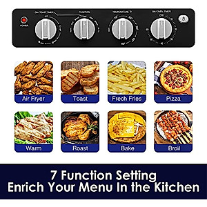 Toaster Oven Air Fryer Combo 19-Quart, AUMATE Kitchen in the box 7 in 1 Convection Toaster Oven Countertop, Oilless Air Fryer Oven, Includes Baking Pan, Oven Rack, Fry Basket, Crumb Tray, 1550W, Black
