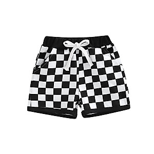 Newborn Toddler Baby Boy Shorts Summer Cotton Checkerboard Plaid Jogger Shorts Elastic Waist Casual Short Pants 0-3T Black