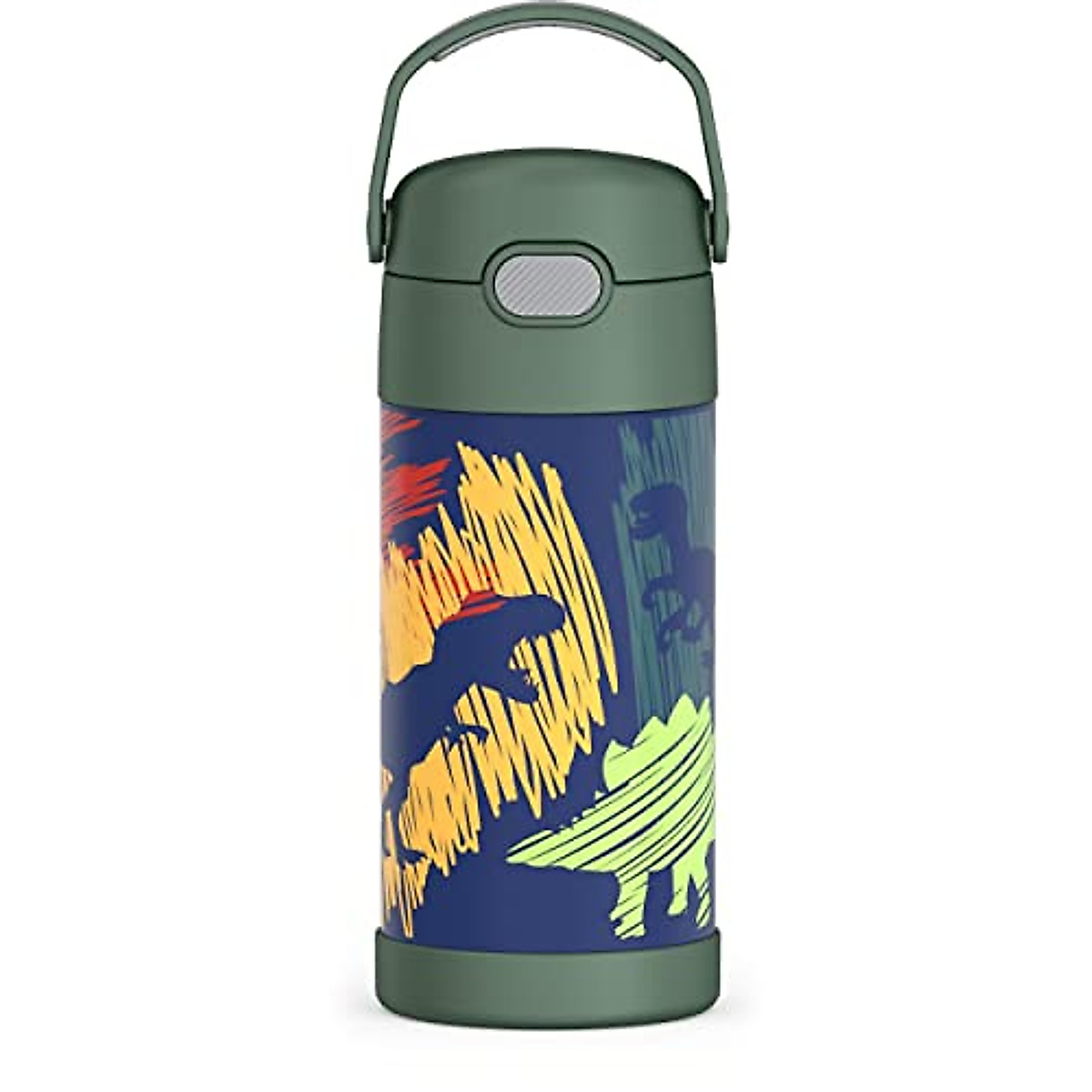 THERMOS FUNTAINER 12 Ounce Stainless Steel Vacuum Insulated Kids Straw Bottle, Dinosaurs & Replacement Straws for 12 Ounce Funtainer Bottle, Clear, 1 Pack