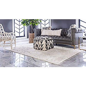 Unique Loom Shag Collection Modern Soft & Plush Textures with Floral Vine Design Area Rug, 5 ft x 8 ft, Ivory