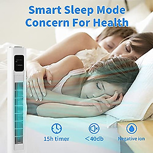 Antarctic Star Tower Fan Oscillating Fan Quiet Cooling Remote Control Powerful Standing 3 Speeds Wind Modes Bladeless Floor Fans Portable Bladeless Fan for Children Bedroom Home Office (White, 35")