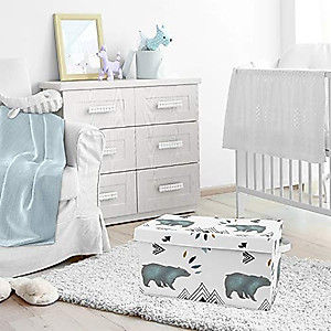 Sweet Jojo Designs Bear Mountain Boy Small Fabric Toy Bin Storage Box Chest For Baby Nursery or Kids Room - Watercolor Slate Blue, Black and White