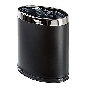 Brelso 'Invisi-Overlap' Metal Trash Can, Open Top Small Office Wastebasket, Oval Shape (Black)