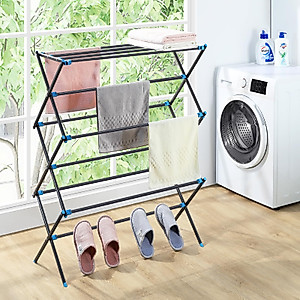 APEXCHASER Drying Rack Clothing, Metal Collapsible Clothes Drying Rack for Clothes, Towel, Oversize, Indoor/Outdoor/Laundry Room, Graphite