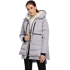 FADSHOW Women's Winter Thickened Down Jackets Long Down Coats Warm Parka with Hood,Grey,S