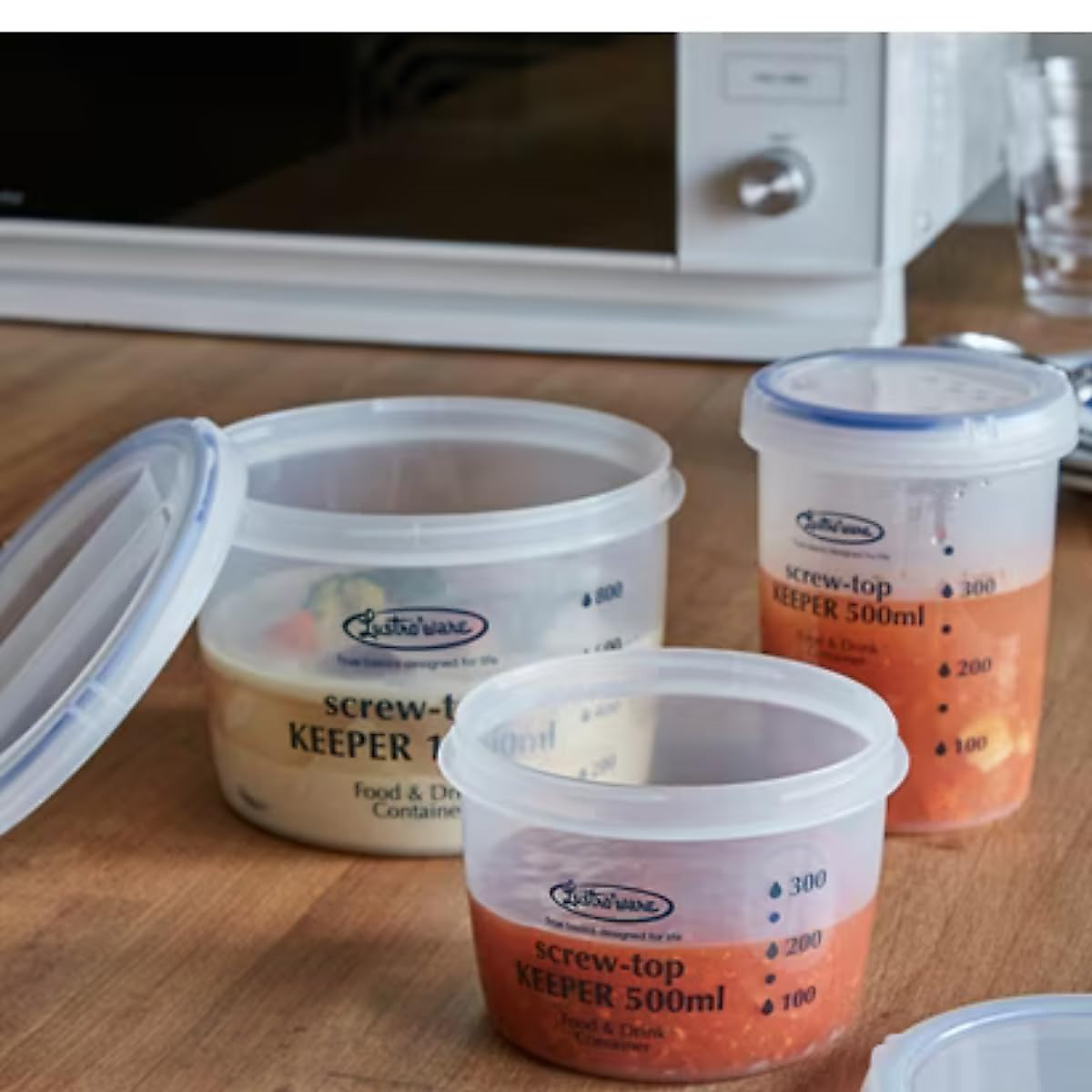 (Set of 3) Lustroware Airtight Nestable Food Container Set with Lid, Kitchen Home Reusable Meal Prep Storage, Canister with Calibration, Dishwasher & Microwave Safe (8.5, 17, 25 oz)