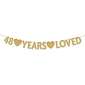 Gold Happy 48th Birthday Banner, Glitter 48 Years Old Woman or Man Party Decorations, Supplies