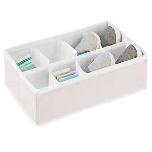 mDesign Fabric 8-Section Divider Drawer Organizer Bin for Baby Nursery Dresser, Closet, Changing Table Organization, Hold Clothes, Toys, Diapers, Bib, Blanket, Jane Collection, 2 Pack, Cream/White