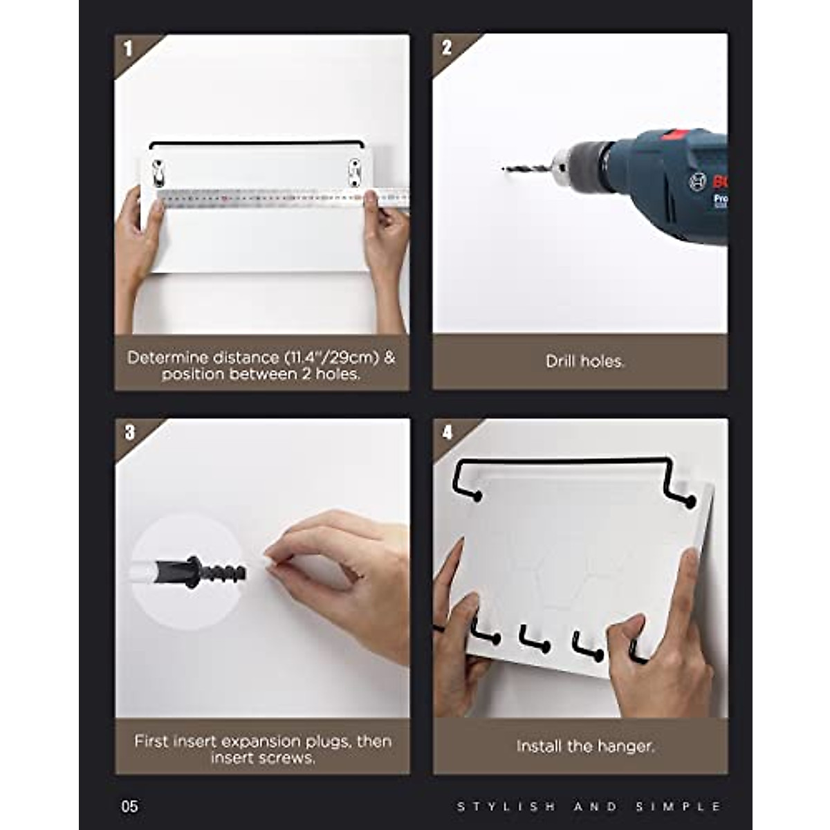 Emibele Sunglass Organizer Wall Key Holder, Decorative Wood Wall Jewelry Organizer Glasses and Sunglass Holder Display with 5 Hooks Key Rack Hanging Eyeglass Storage for Entryway Living Room, White