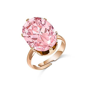 Linawe Rose Quartz Morganite Pink Diamond Cubic Zirconia Love Ring for Women, Rose Gold Fake Engagement Wedding Mood Adjustable Ring, Gemstone Rhinestone Costume Jewelry