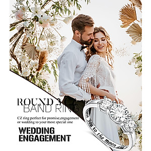 Ladytree Wedding Promise Engagement Rings for Women Her Girlfriend 3 Round Cubic Zirconia CZ Stones S925 Sterling Silver Size 8 Engraved I love you to the moon and back