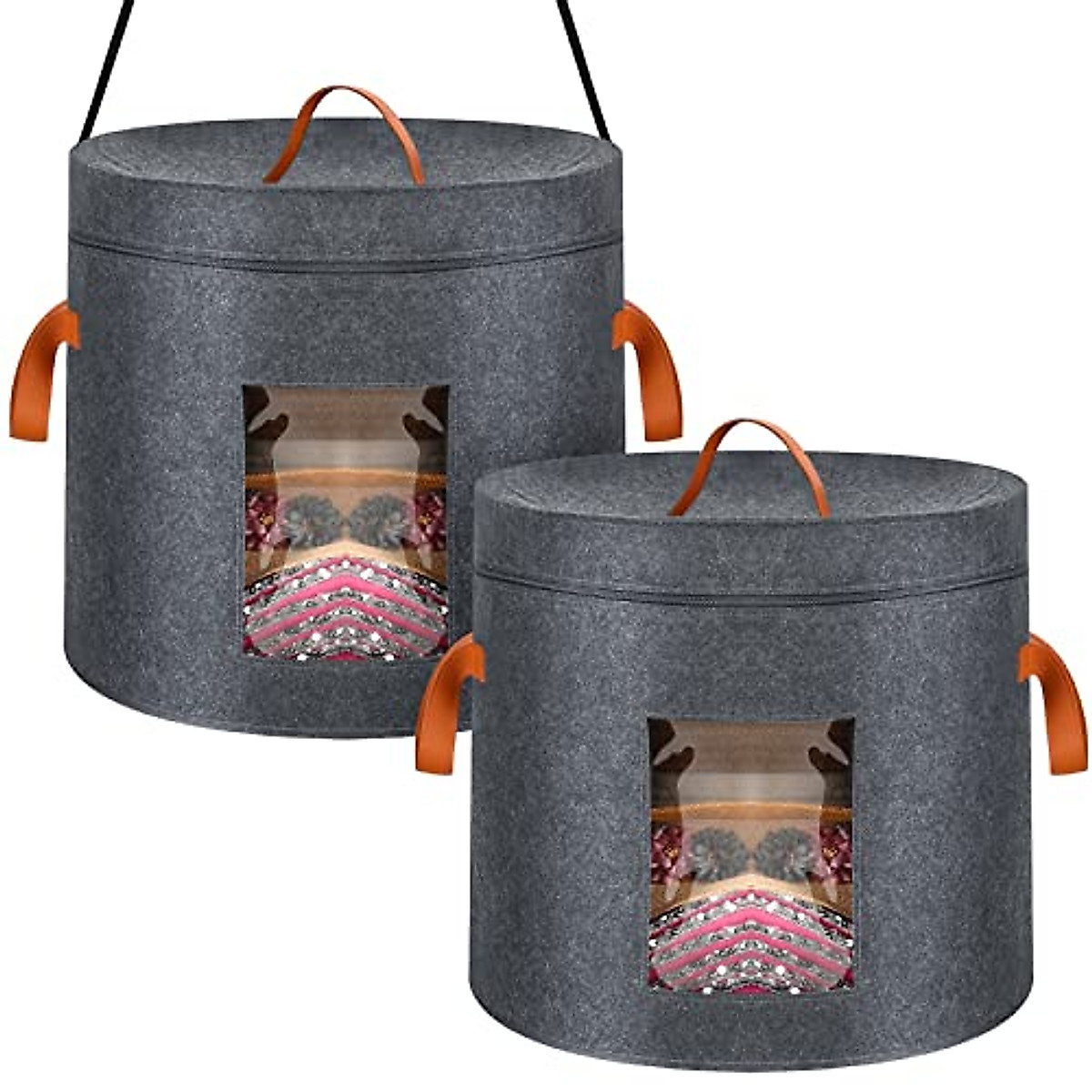 2 Pcs Hat Storage Box 17 x 10.3 Inches Stackable Round Brim Hats Case Foldable Clothes Storage Container Cowboy Hat Stuffed Animal Toy Organizer with Lid,shoulder Strap and Clear Window (2 Pieces)