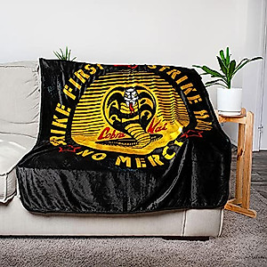 Surreal Entertainment Cobra Kai Strike First Oversized Plush Throw Blanket | Cozy Sherpa Cover For Sofa, Bed Super Soft Fleece Official Karate Kid Collectible 45 x 60 Inches, Yellow, One Size