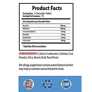 Cats Allergy Relief - Dog and CAT Allergy Relief - for Pets - Relieve ITCHING - Premium - bromelain for Cats - 75 Treats (1 Bottle)