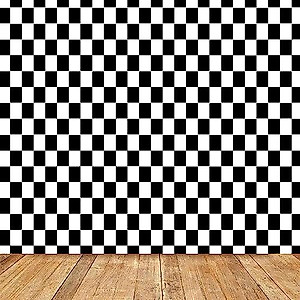 MAQTT 8x6FT Black and White Checkered Photo Background Chessboard Theme Children's Birthday Party Decor Supplies Baby Shower Festival Party Photography Backdrop