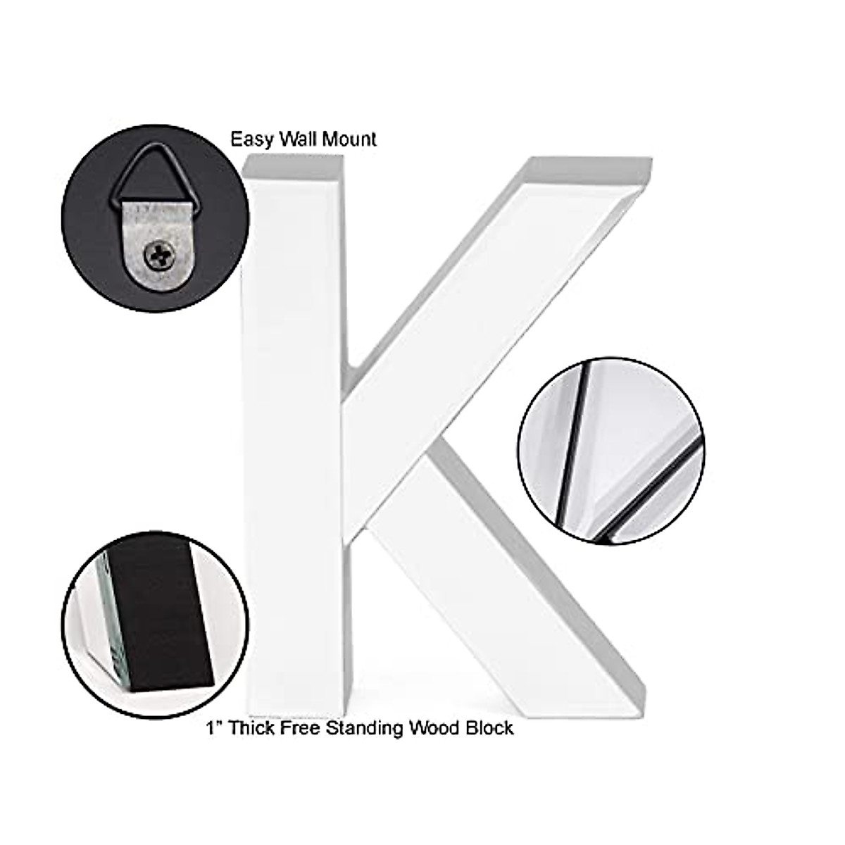 COLLECTIVE HOME - 7-inch Tall Mirrored Glass and Wood Decorative Letter, Home-Bedroom-Office Wall Décor. Perfect Fun Gift to Encourage Girls, Young Ladies & Teens. (K)