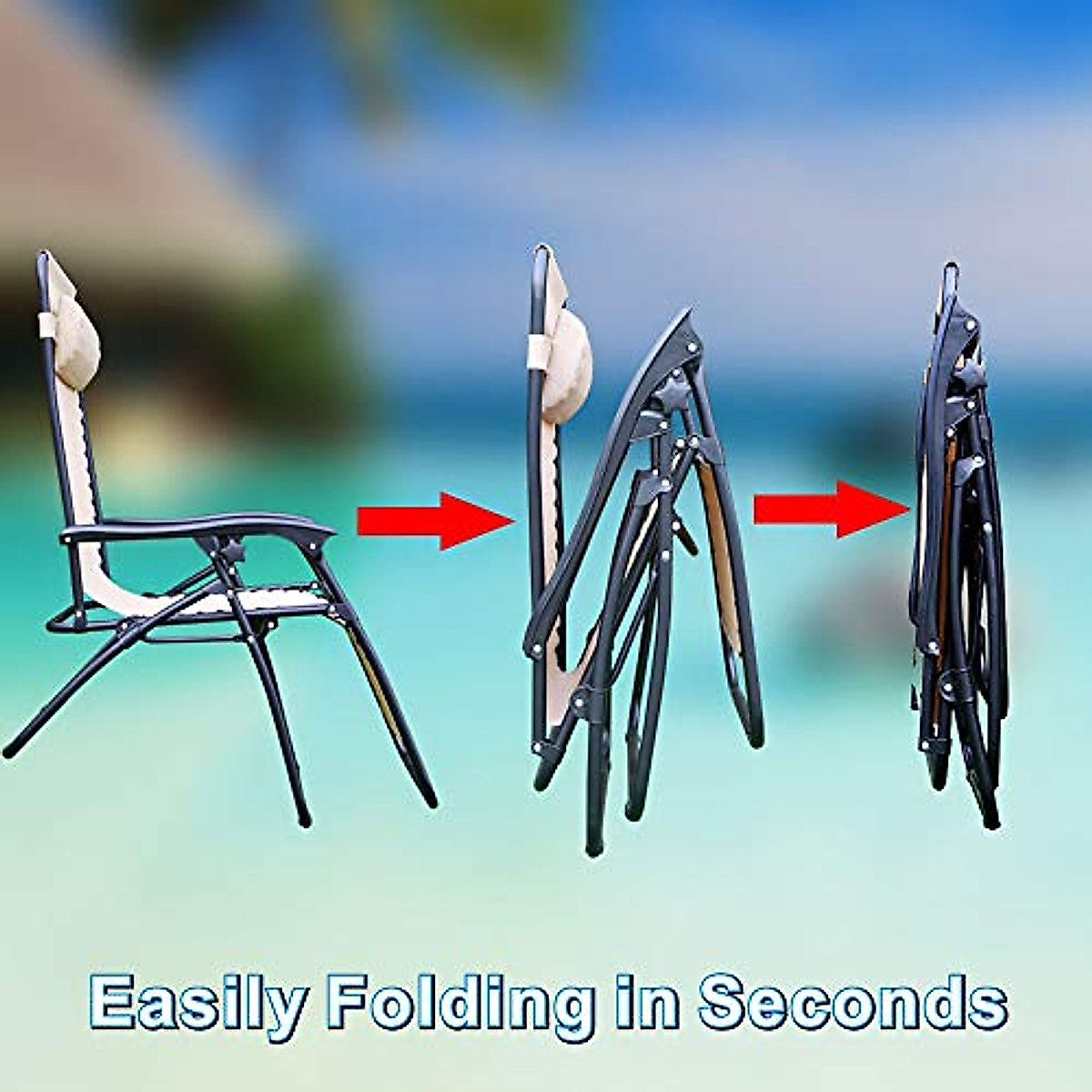 WEGO Zero Gravity Chair, Lawn Chair Flolding Recliner Lounge Chair with Removable Pillow and Side Table,Beige