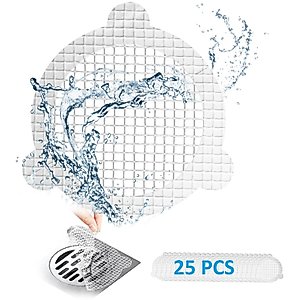 AMAZOPEN Disposable Hair Drain Stickers (25 Packs) 3.94 Inches Round Disposable Hair Catcher & Drain Covers | Round Mesh Disposable Shower Drain Hair Catcher for Bathroom, Bathtub & Kitchen
