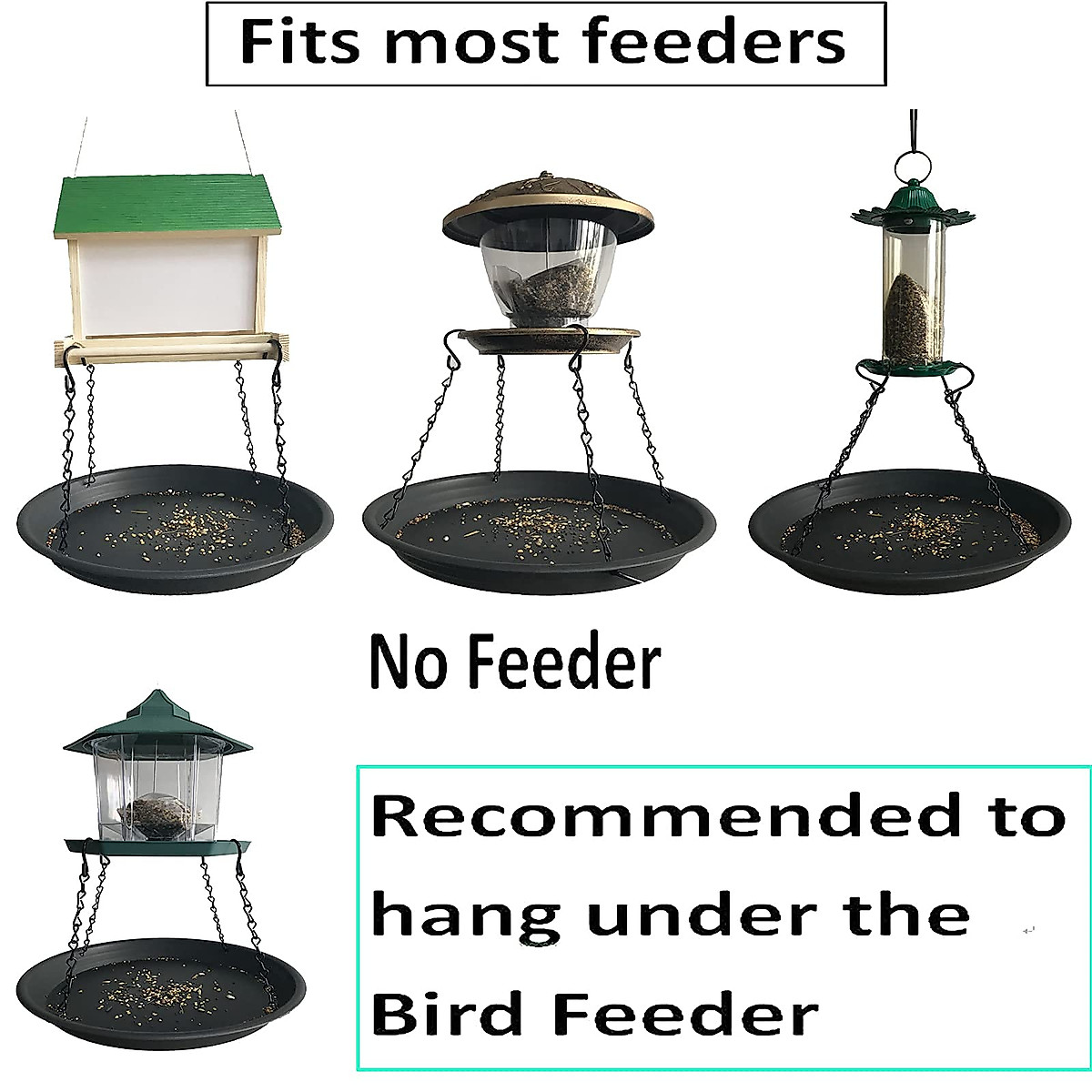 12.8" Homes Garden Platform Bird Feeder, Large Hanging Tray Squirrel Feeder, Bird Seed Catcher Tray, Bird Viewing, for Attracting Birds Outdoors, Backyard, Large Capacity, Black