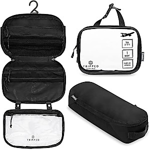 Toiletry Bag Kit Set: Hanging Travel Toiletry Bag + 311 TSA Cosmetic Liquid Bag + Ultralight Accessory Organizer Pouch (Black Ripstop)