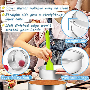 E-far 6 Inch Cake Pans Set of 4, Stainless Steel Round Baking Cake Pan Tins with Decorating Supplie Including Parchment Paper Icing Tips Spatula Scrapper, Non-toxic & Healthy, Dishwasher Safe