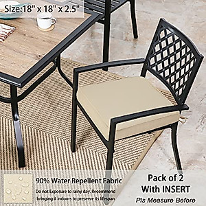 FUNHOME Water-Resistant Outdoor Patio Cushion with Ties, Patio Furniture Cushion Chair Seating, Set of 2 Indoor/Outdoor Square Corner Seat Cushion，18" x 18" x 2.5"-Antique Beige