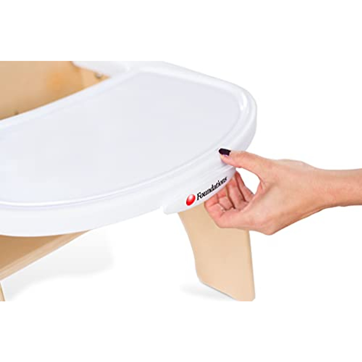 Foundations Easy Serve Low Wood Feeding Chair with Removable Tray and 3-Point Harness (7 Inch Seat Height)