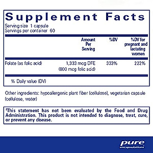 Pure Encapsulations Folic Acid | Hypoallergenic Dietary Supplement | 60 Capsules