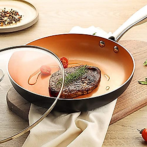 MICHELANGELO Frying Pan with Lid, Nonstick 8 Inch Frying Pan with Ceramic Titanium Coating, Copper Frying Pan with Lid, Small Frying Pan 8 Inch, Nonstick Frying Pans