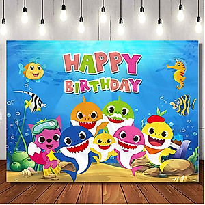 FUNTON Baby Shark Backdrop, Baby Shark Party Supplies, Baby Shark Birthday Decorations (5x3 FT)…