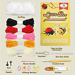 PP OPOUNT Beginner Crochet Kit - Cute Bee & Ladybug, Complete Crochet Kit for Beginners, Starter Pack for Adults and Kids, Includes Step-by-Step Instruction and Video Tutorials