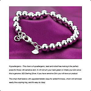 Meilanduo 925 Sterling Silver Women's 4MM-6MM Italian Bead Ball Chain Bracelet, Handmade Bead Italian Bracelet, Lobster Claw Clasp - Sizes 5.1" to 8.3" Inch - (Silver-Tone, 4mm 7.5")