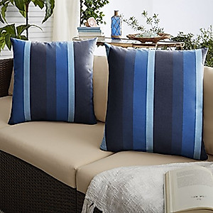 Mozaic AMPS116908 Indoor Outdoor Sunbrella Square Pillows, Set of 2 16 x 16 Blue Stripes