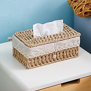 BUPEI Living Room Tissue Box Desktop Paper Box Home Coffee Table Key Basket Imitation Straw Storage Box Simple Napkin Paper Box (Color : Large Brown Belt Buckle)