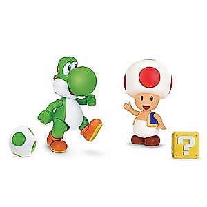 Super Mario Nintendo 4 Inch Action Figure 2-Pack: Yoshi & Toad with Accessories