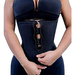 YIANNA Women Zip&Hook Latex Waist Training Corsets/Cincher Sport Girdle Underbust Hourglass Body Shaper, YA2219-Black-XL