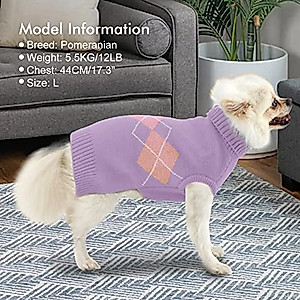 ALAGIRLS Classic Plaid Dog Sweater Warm Puppy Clothes,Thick Breathable Medium Large Cat Sweater,Cute Doggies Kittens Coat Holiday Pet Outfits Apparel,Purple M