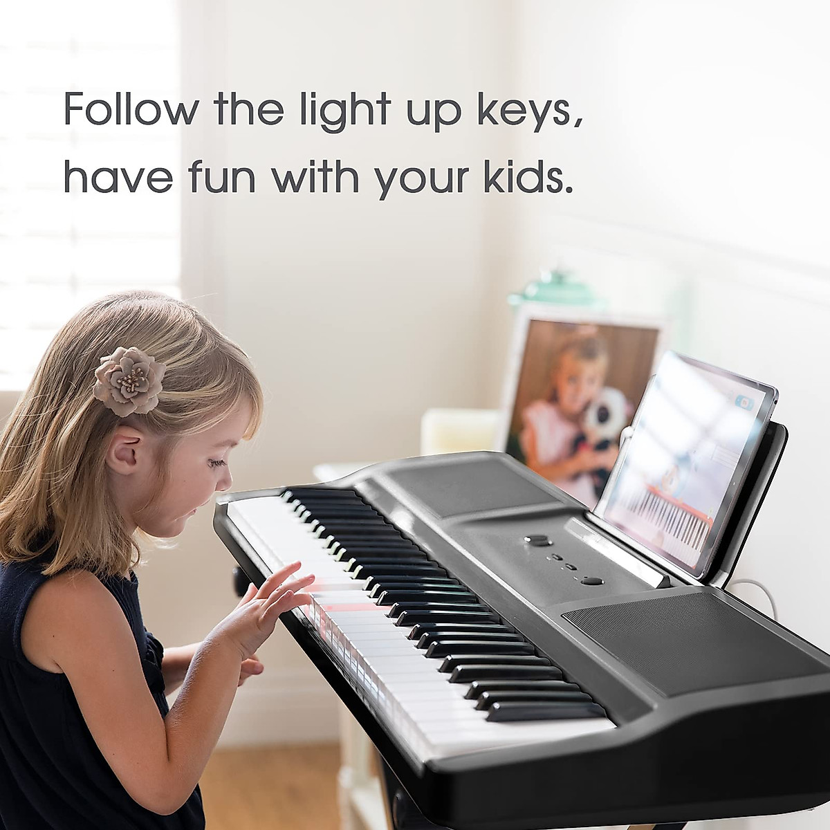 The ONE Keyboard Piano, 61 Key Piano Keyboard for Beginner/Professional, Electric Piano w/Lighted Keys, Music Stand & Piano App, Supports USB MIDI/Audio/Microphone/Headphones/Sustain Pedal