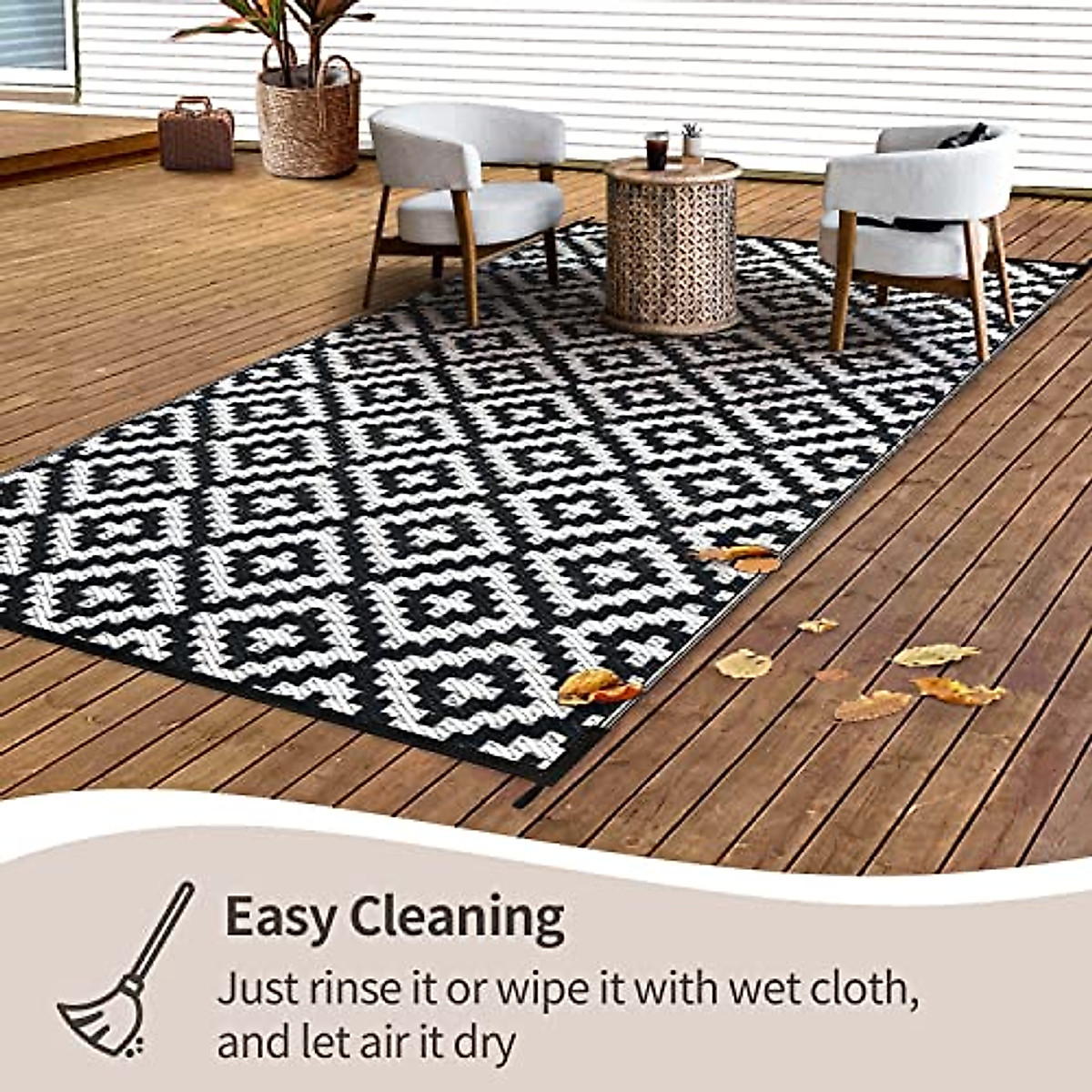 Outdoor Patio Rug Waterproof - 4x6 ft Black Outdoor Carpet, Plastic Straw Area Rug for Patios Clearance, Outdoor Rugs for Camping, Porch, Deck, Rv, Camper, Balcony, Backyard