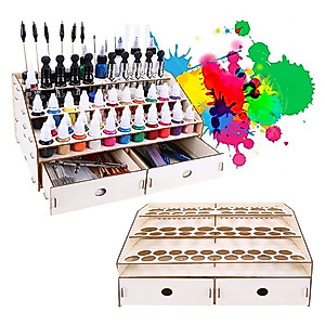 Luejnbogty DIY Wooden Organizer Paint Bottles Display Brushes Holder Stand 58 Bottles of Paint Can Be Placed