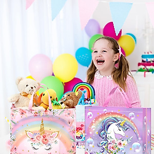 Sweetude 6 Pcs Unicorn Large Gift Bags 16inch Birthday Tote Bag with Handles Reusable Non Woven Shopping Bag for Party Favor(Unicorn)