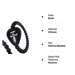 MUZiiKA Guitar Pick Holder Bracelet By Pickbandz in Epic Black - holds up to 4 picks (two MUZiiKA picks included) select Beaded ONLY, w/SKULL or w/CROSS and (UNISEX) size (Medium Beaded)